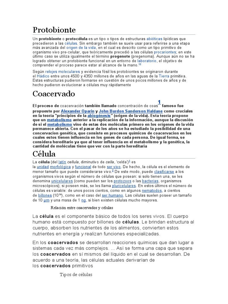 Protobionte | PDF | Biología Celular) | Abiogénesis