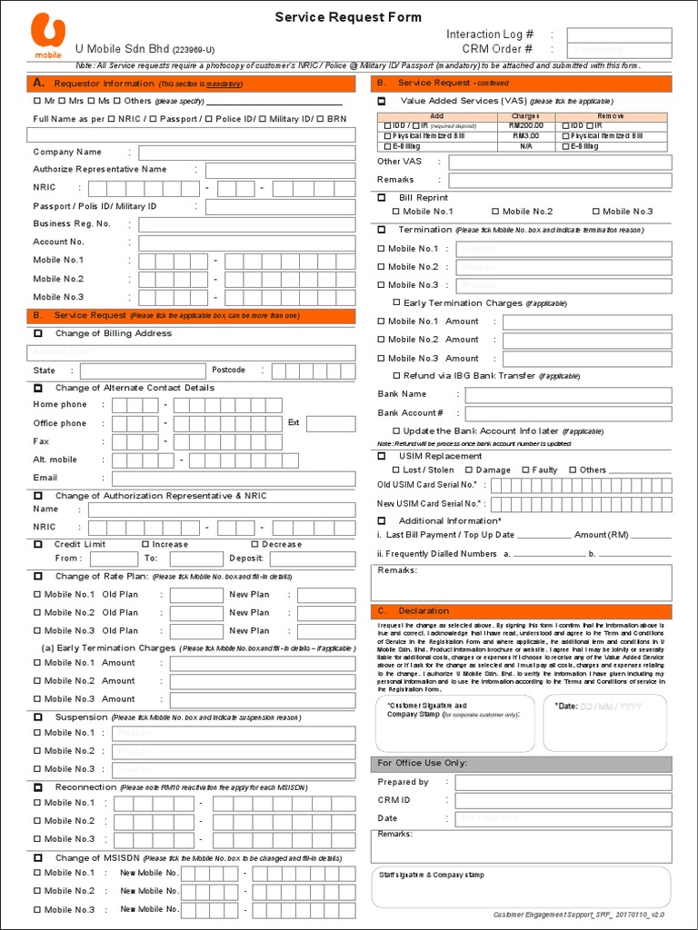 Umobile Service Request Form | PDF | Service Industries
