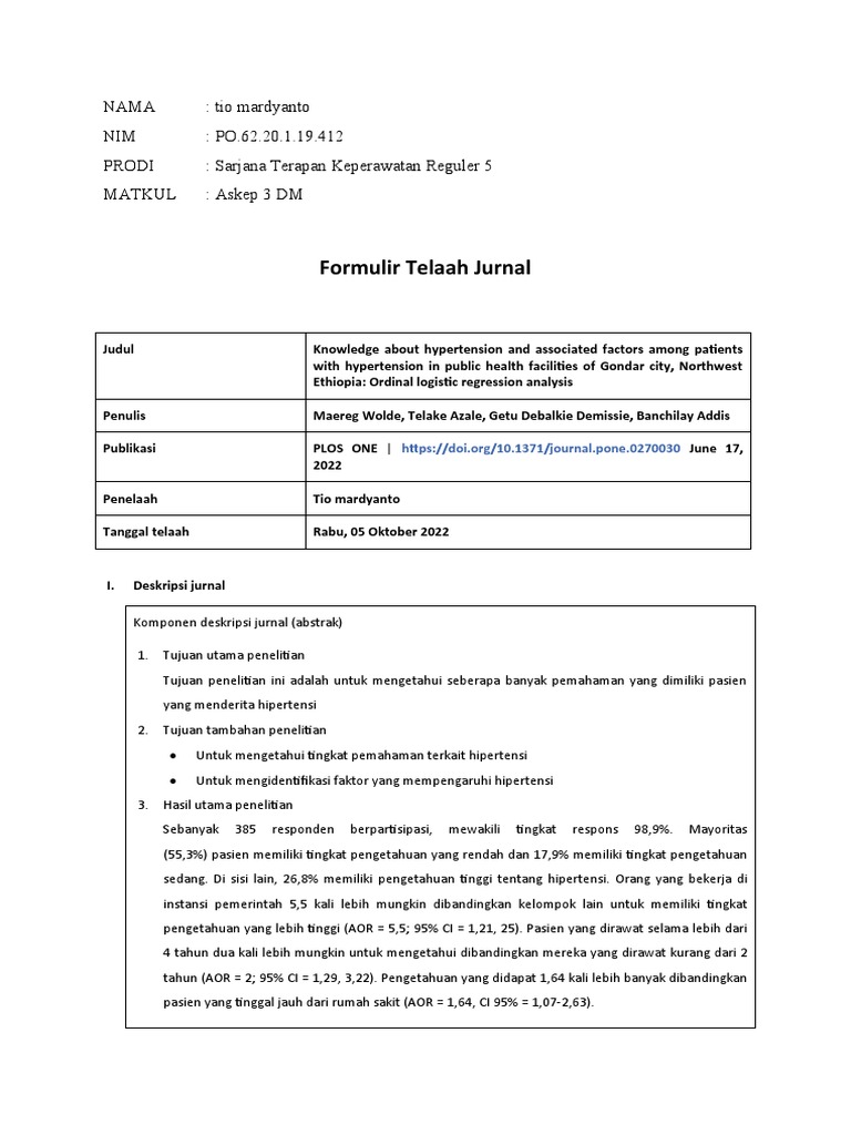 Formulir Telaah Jurnal 4 Tio | PDF