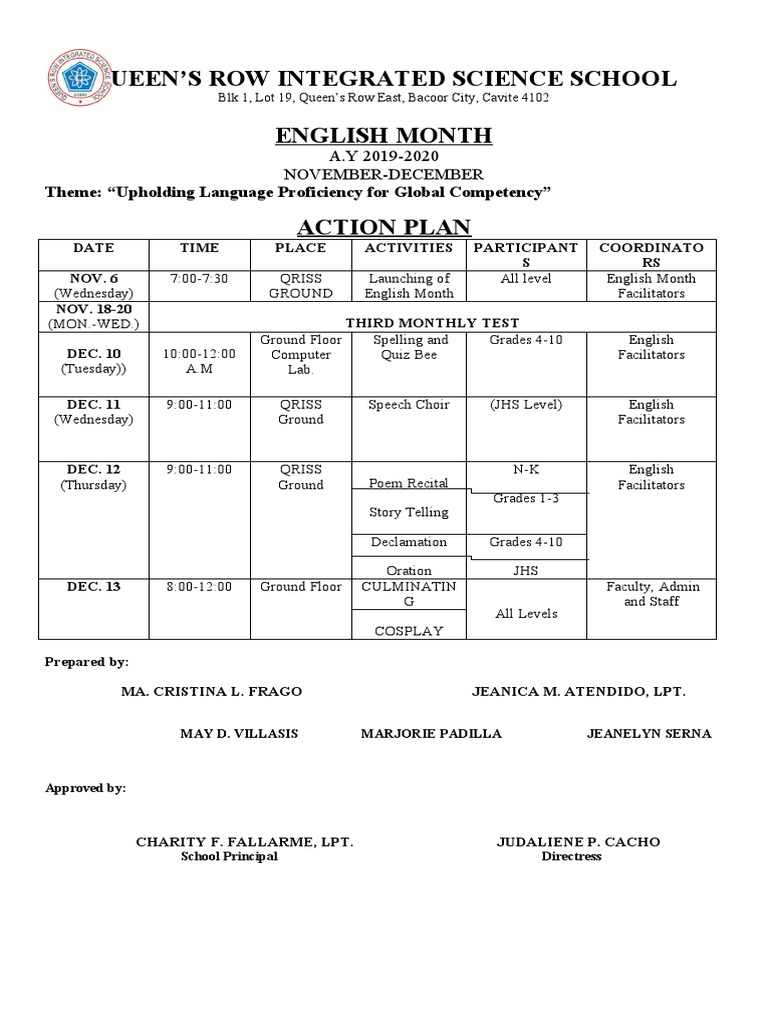ACTION PLAN For ENG. MONTH | PDF
