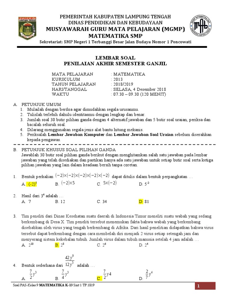 Soal Pas MTK KLS 9 | PDF | Metode & Bahan Ajar