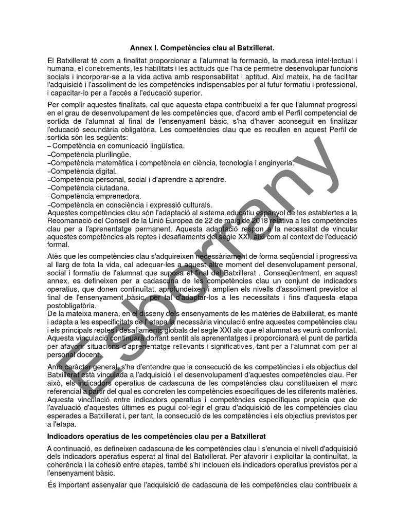 Annex 1 - Competències Clau | PDF