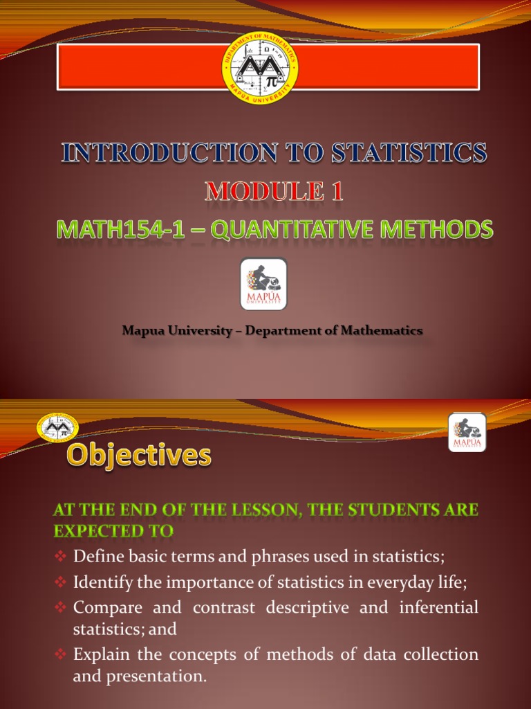 1 Math 154-1 Module 1 Introduction To Statistics | PDF | Statistics | Sampling (Statistics)