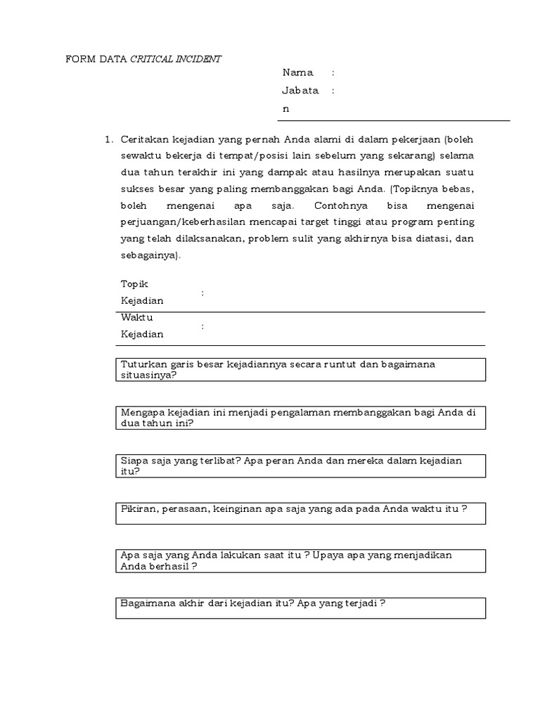 Contoh Form Data Critical Incident | PDF