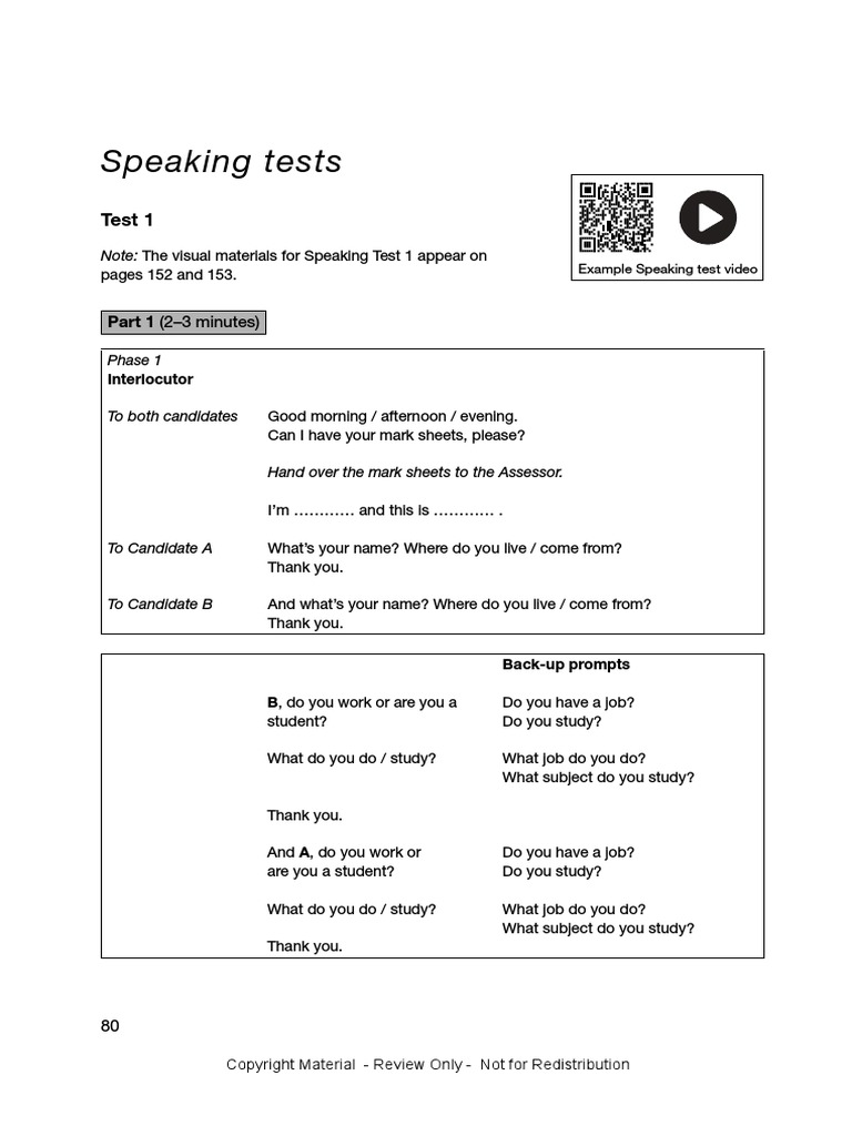 b1 Speaking Tests | PDF