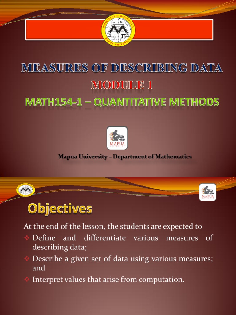 3 Math 154-1 Module 1 Measures of Describing Data | PDF | Mean | Quantile