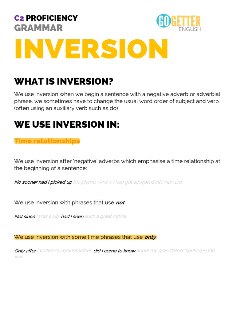 C2 Grammar - Inversion | Download Free PDF | Adverb | Linguistic Typology