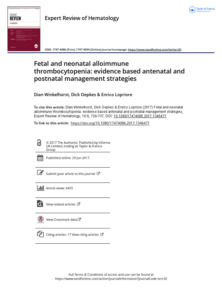 Fetal And Neonatal Alloimmune Thrombocytopenia Evidence Based Antenatal