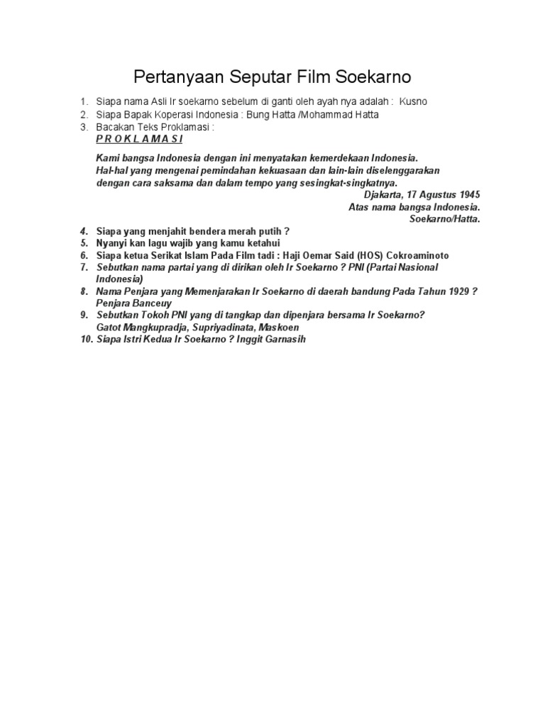 Pertanyaan Tentang Film Soekarno | PDF