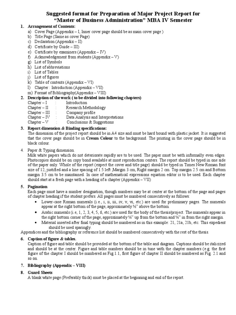 Suggested Format For Preparation of Project Report | PDF