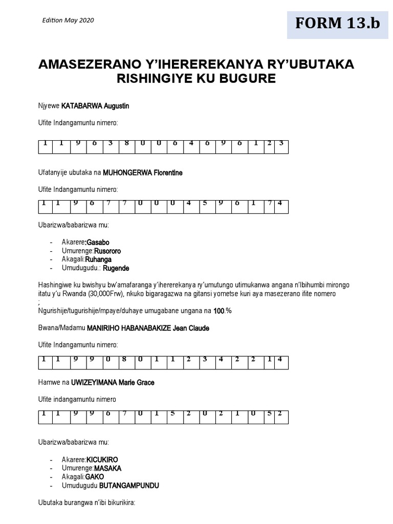 (B) Amasezerano Y'ihererekanya Ry'ubutaka SAFARI | PDF