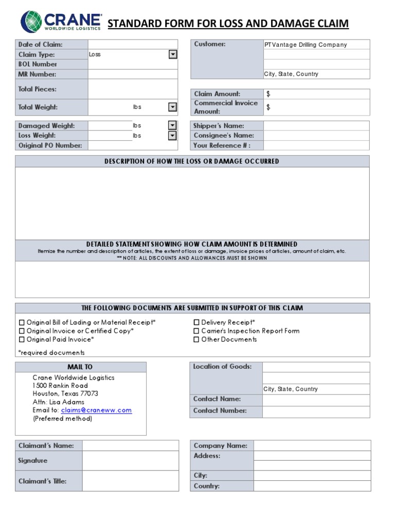 Loss and Damage Claim Form Guide | PDF | Cargo | Bill Of Lading