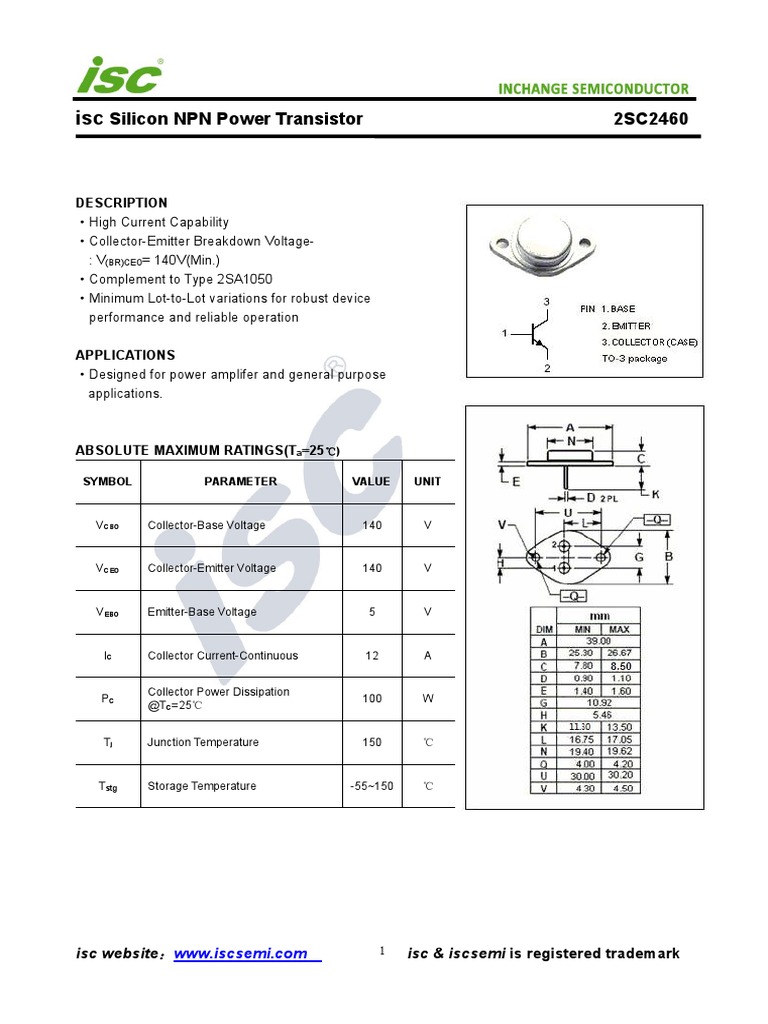 2 SC 2460 | PDF | Bipolar Junction Transistor | Computer Engineering