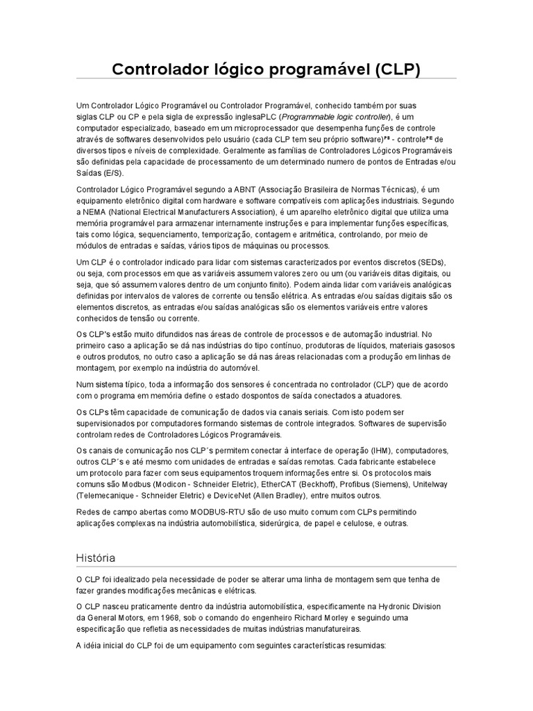 Controlador Lógico Programável | PDF | Controlador lógico programável ...