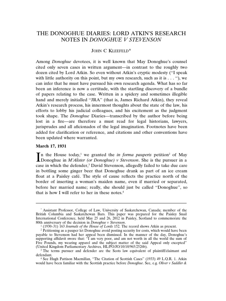 Lord Atkin's Insights on Donoghue Case | PDF | Negligence | Common Law