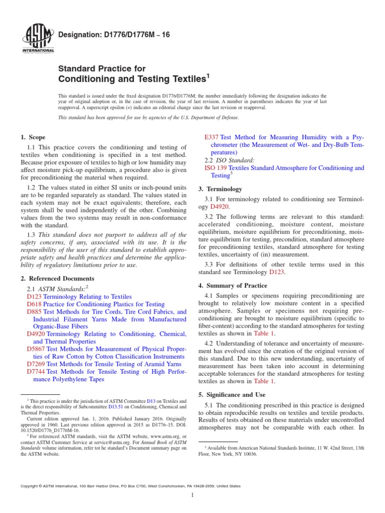 Conditioning and Testing Textiles: Standard Practice For | PDF | Yarn ...