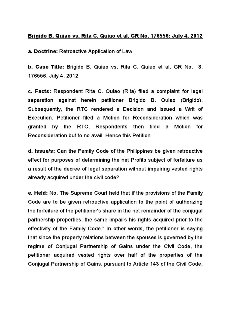 Brigido B. Quiao vs. Rita C. Quiao Et Al. GR No. 176556 July 4, 2012 | PDF