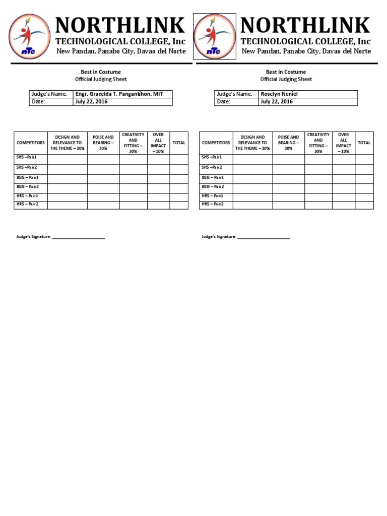 Motorcycle Show Judging Sheet _ 44+ SAMPLE Judging Score Sheet ...