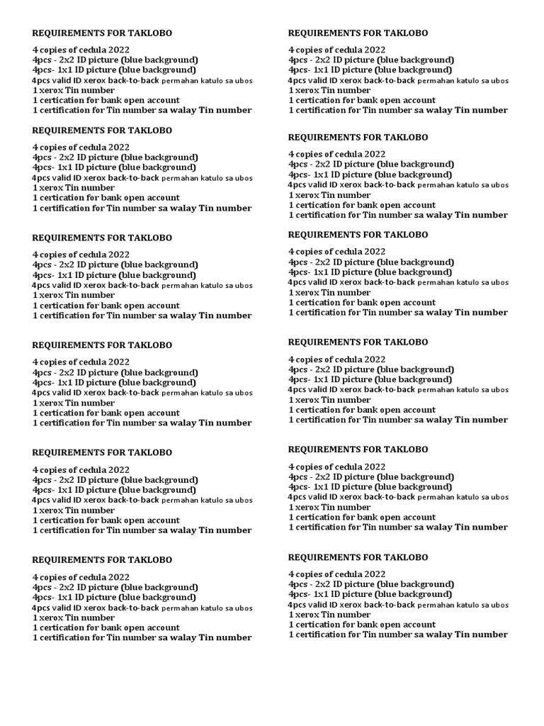 Requirements For Taklobo | PDF | Government And Personhood | Costa Rica
