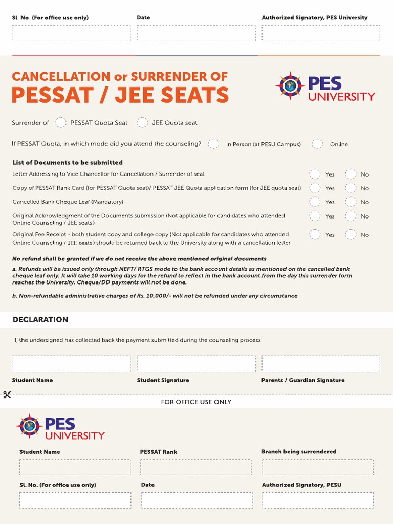 Pes Seat - Surrender - Form - 2022 | PDF
