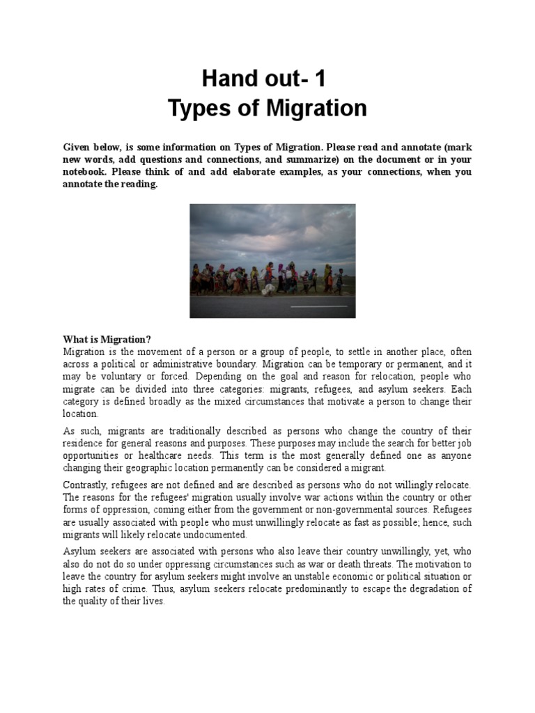 Types of Migration-Handout 1 | PDF | Human Migration | Globalization