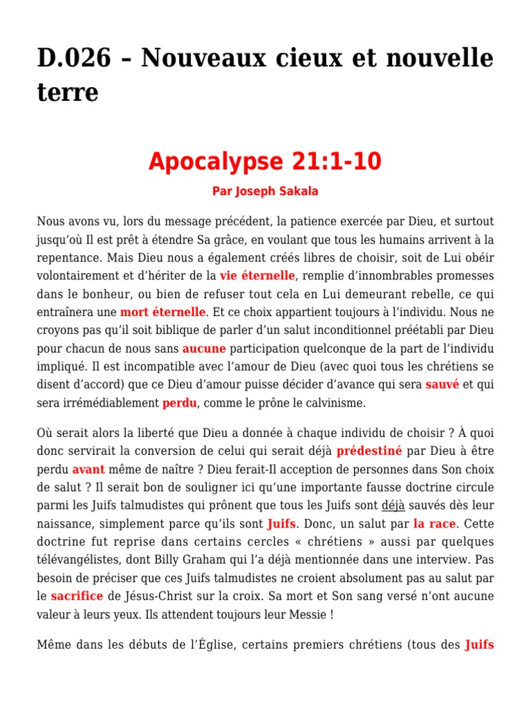 Nouveaux Cieux Et Nouvelle Terre - Joseph SAKALA | PDF | Jésus | Baptisme