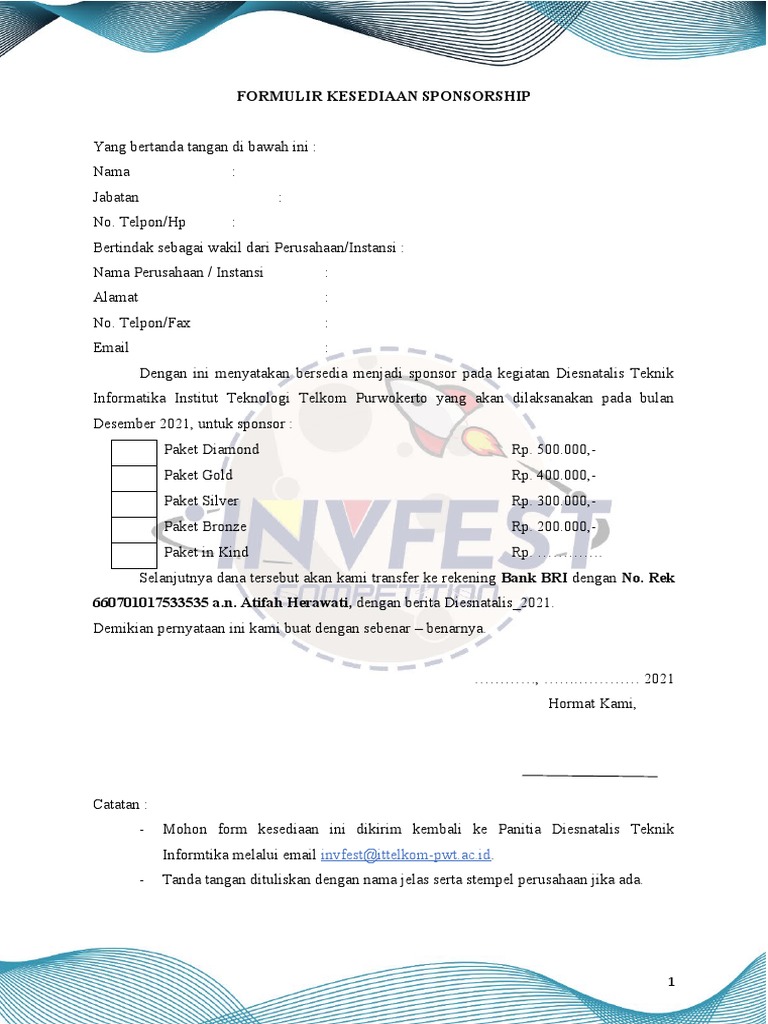 Formulir Kesediaan Sponsorship | PDF