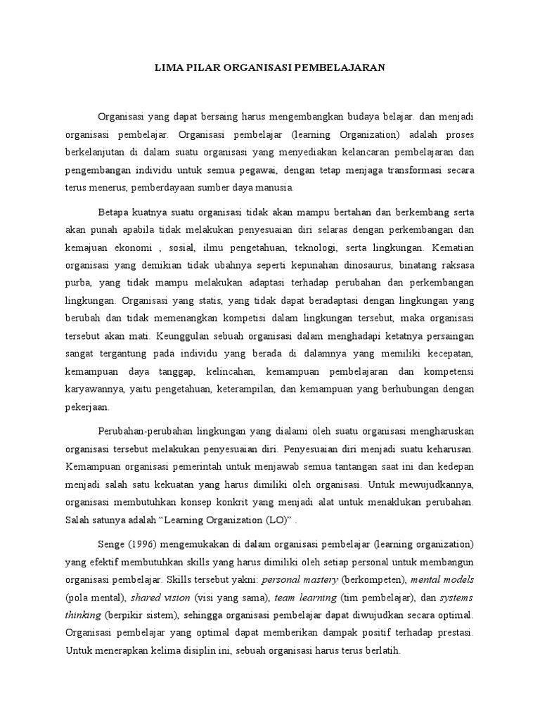 Lima Pilar Organisasi Pembelajaran | PDF