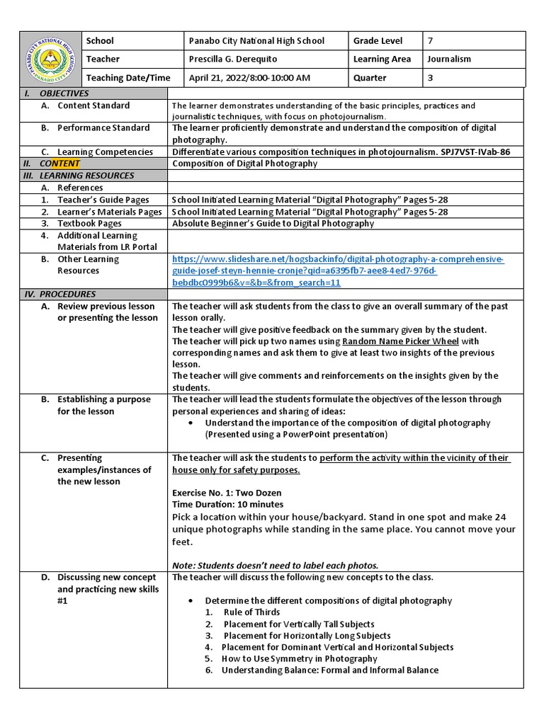 COT-2 - LPLesson Plan - JOurnalism | PDF | Teachers | Information