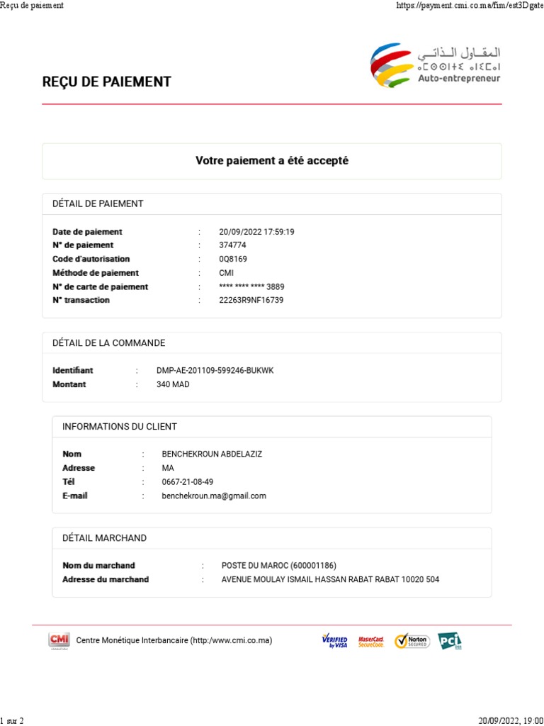 Reçu de Paiement 20.09.22 | PDF