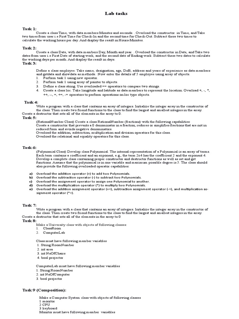 Lab Tasks | PDF | Class (Computer Programming) | Constructor (Object Oriented Programming)