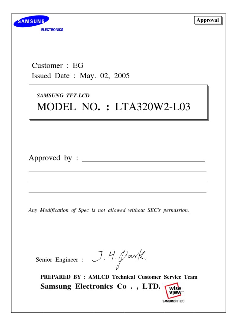 Samsung LTA320W2-L03 LCD Datasheet | PDF | Thin Film Transistor Liquid ...