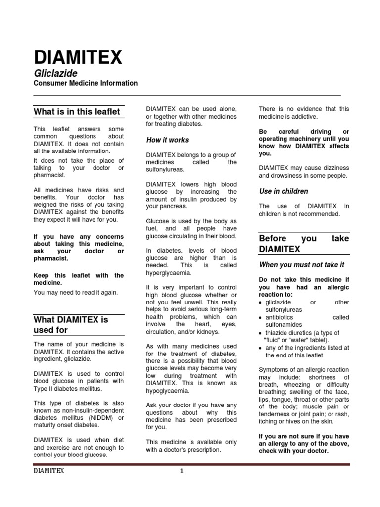 Diamitex (Gliclazide) Duopharma | PDF | Hypoglycemia | Hyperglycemia