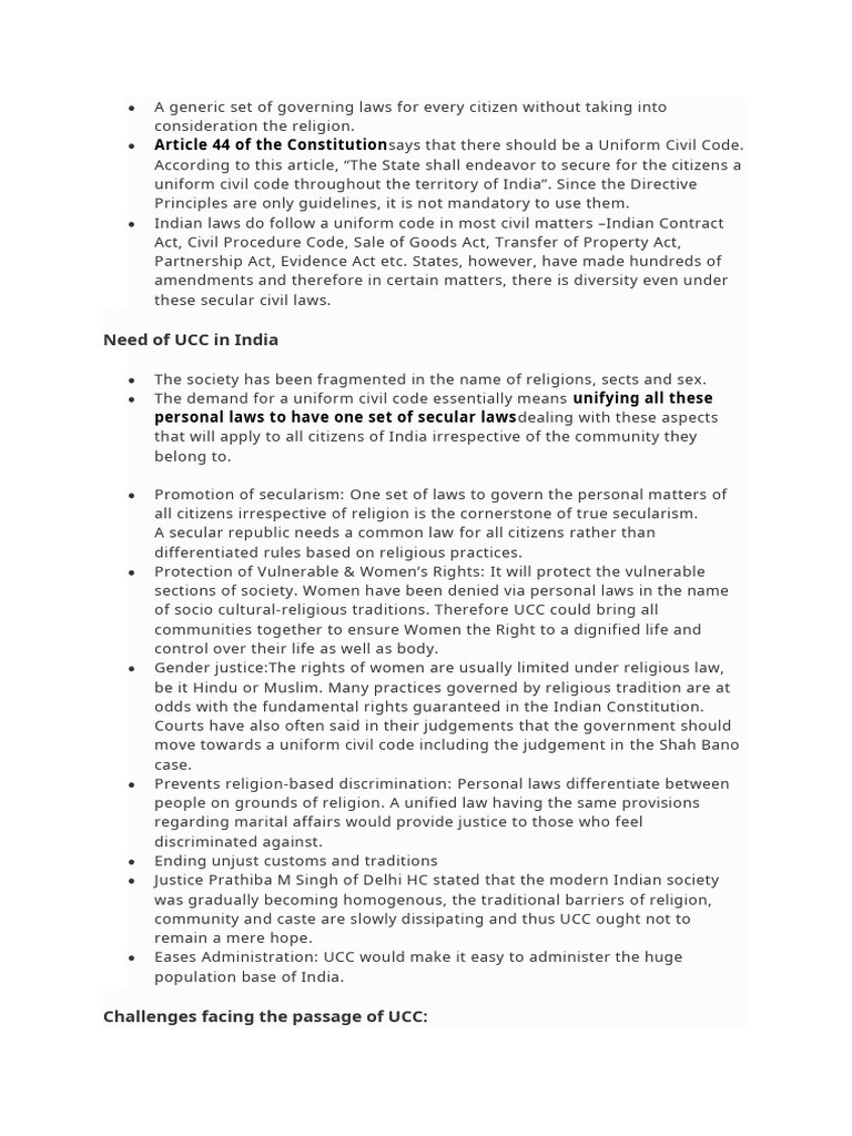 Need of UCC in India: Article 44 of The Constitution | PDF | Justice | Crime & Violence