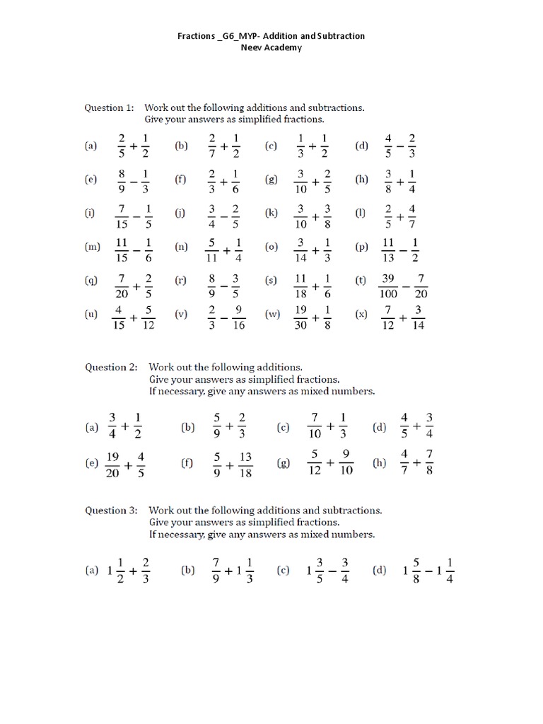 Fractions - Addition and Subtraction | PDF