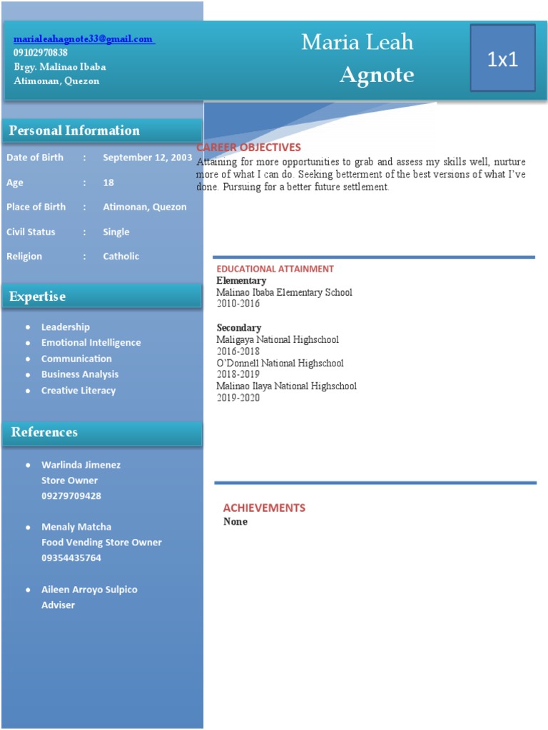 Work Immersion Resume 2021 2022 | PDF