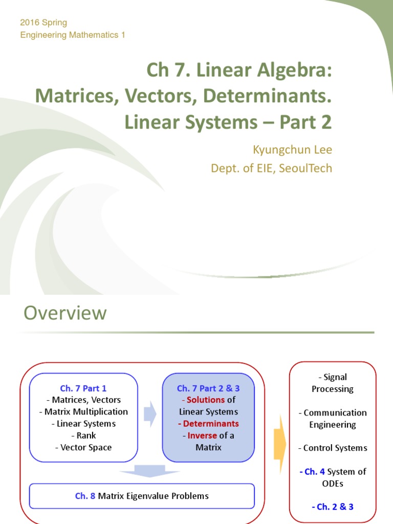 Linear Algebra Matrices, Vectors, Determinants. Linear Systems | PDF | System Of Linear ...