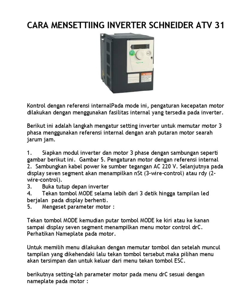 Cara Mensettiing Inverter Schneider ATV 31 | PDF | Teknologi & Rekayasa