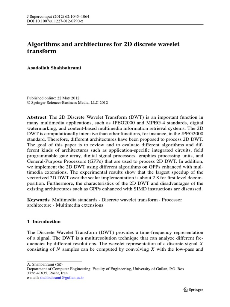 Algorithms And Architectures For 2d Discrete Wavelet Transform Pdf Data Compression Wavelet