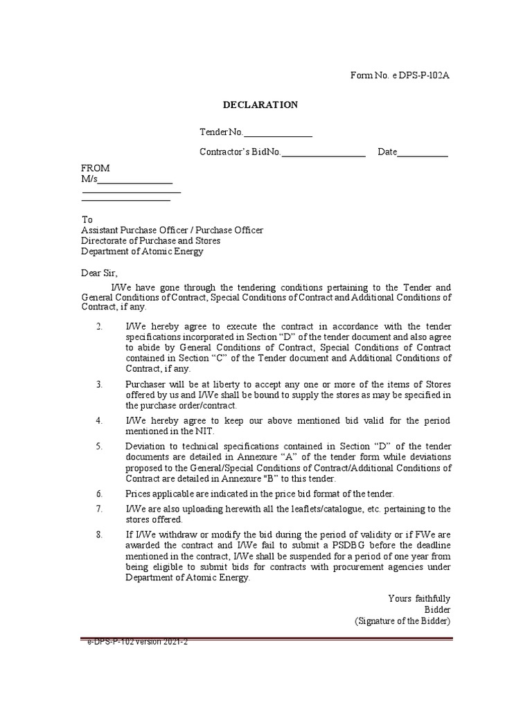 Contractor Bid Declaration Form | PDF | Specification (Technical ...