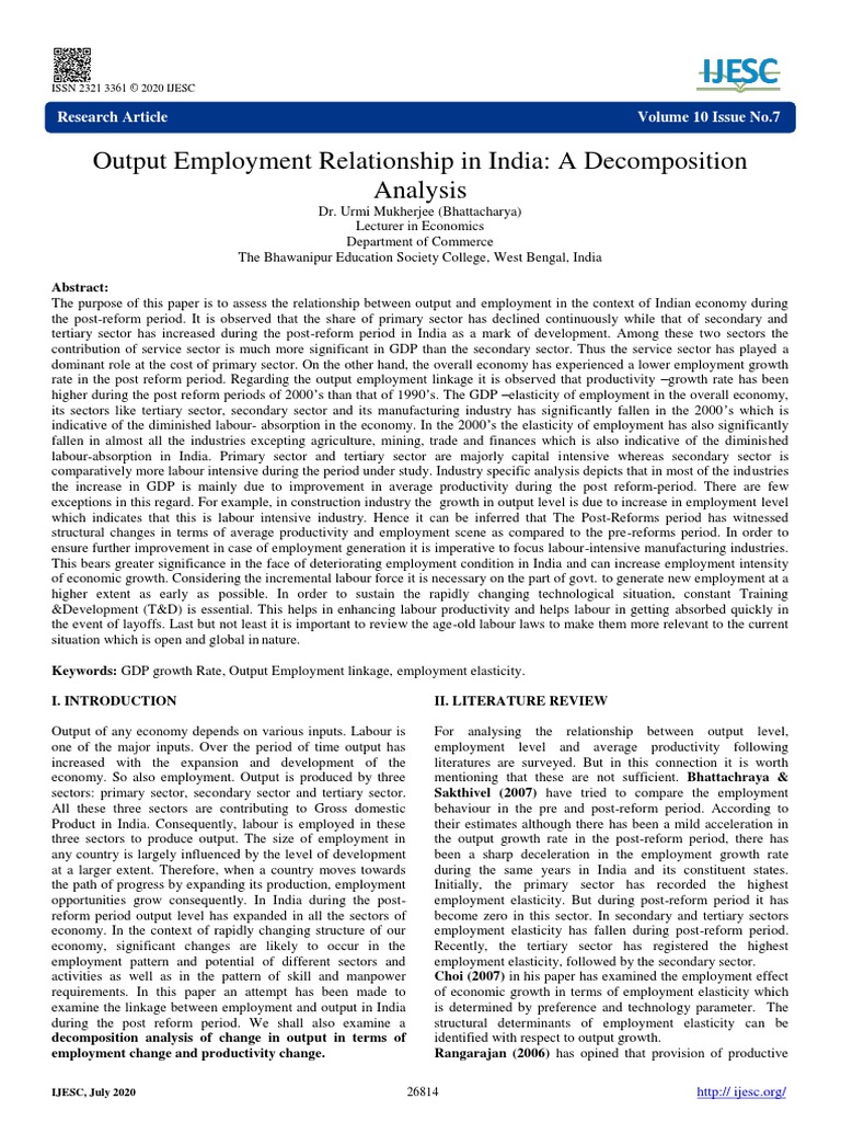 .Output Employment Relationship in India A Decomposition Analysis | PDF ...