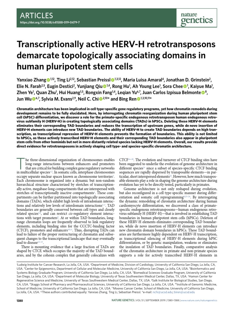 Transcriptionally Active HERV-H Retrotransposons Demarcate Topologically Associating Domains in ...