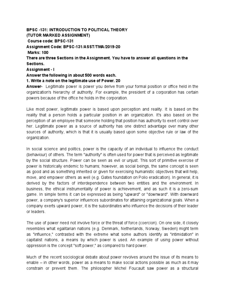 BPSC - 131 - Introduction To Political Theory 2020 | PDF | Gender ... BPSC - 131 - Introduction To Political Theory 2020 | PDF | Gender ...