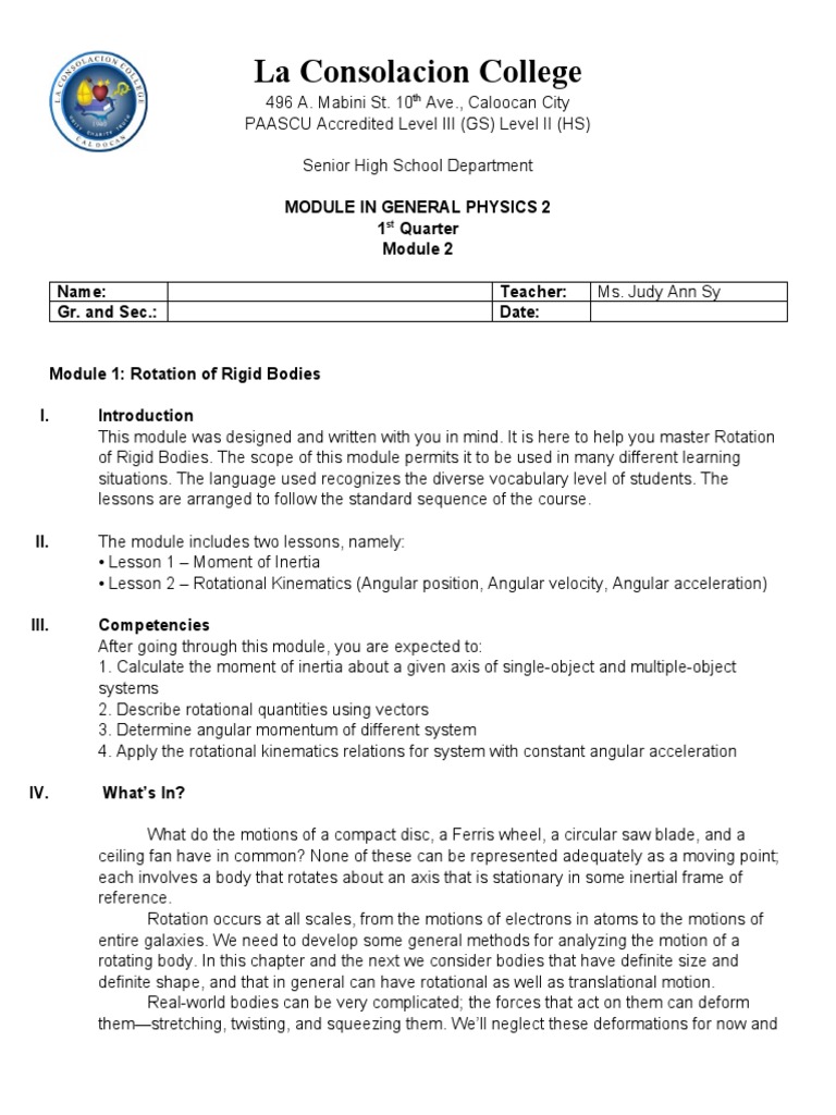 Gen-Physics 2-Module 2 | PDF | Angle | Rotation Around A Fixed Axis