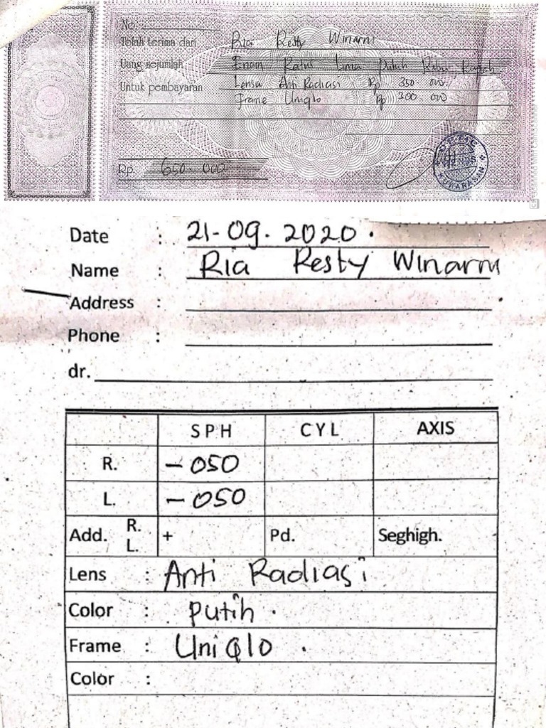Kuitansi Ganti Kacamata RR | PDF