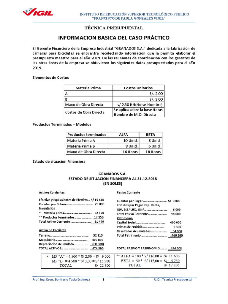 Caso Practico de Presupuestos Maestro 2022 | PDF | Presupuesto | Economias