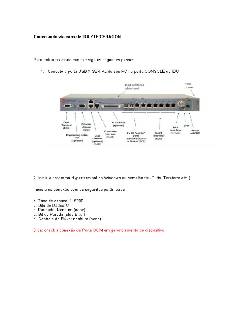 Conectando Via Console IDU ZTE | PDF | Command Line Interface | Ip Address