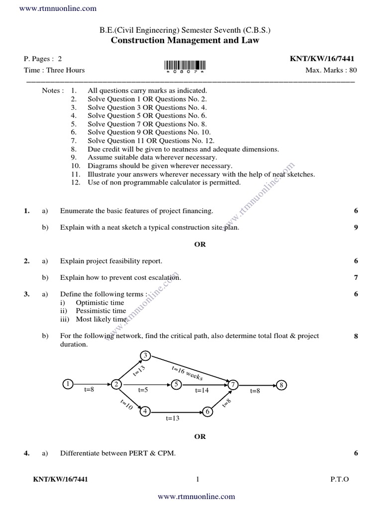 Ce 7 Sem Construction Management and Law Winter 2016 | PDF | Business