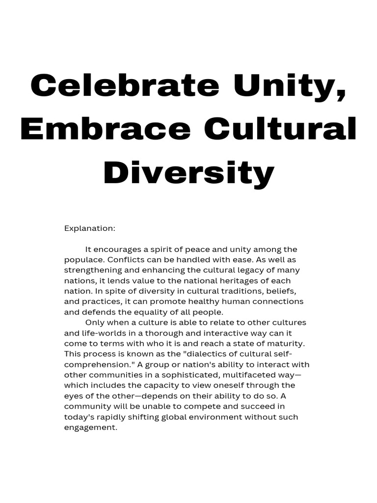 Celebrate Unity, Embrace Cultural Diversity | PDF | Social Science