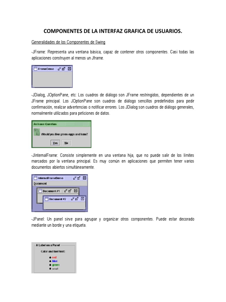 Componentes de La Interfaz Grafica de Usuarios | PDF | Java (lenguaje ...